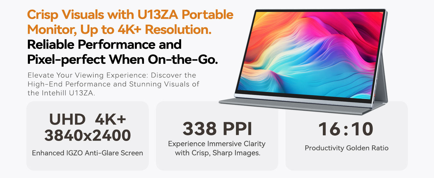 Intehill 4K Portable Monitor for Laptop and mini PC, 13.4 inch U13NA