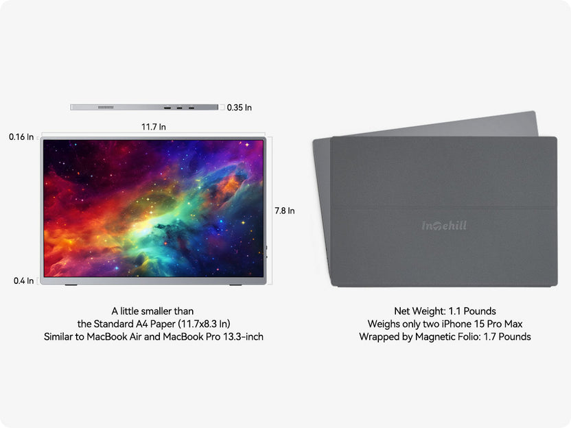 Intehill 4K Portable Monitor for Laptop and mini PC, 13.4 inch U13NA