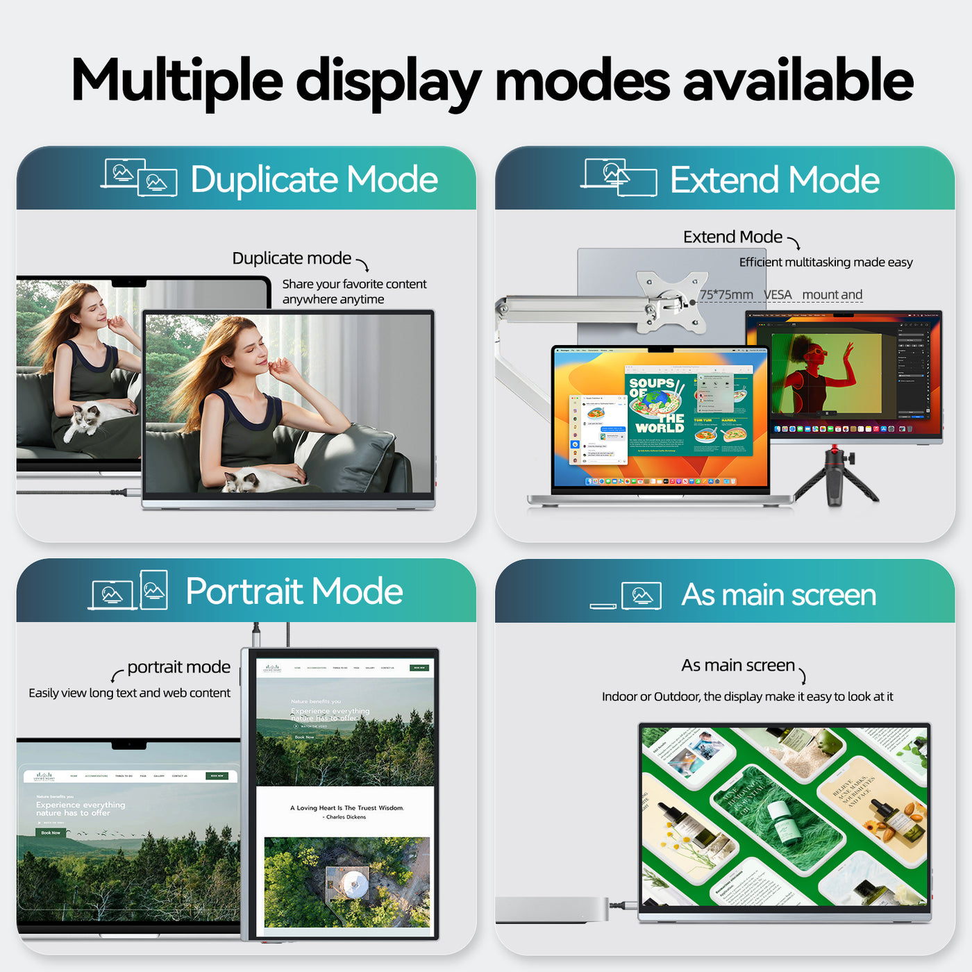 Intehill 4K Portable Monitor for Laptop and mini PC, 13.4 inch U13NA