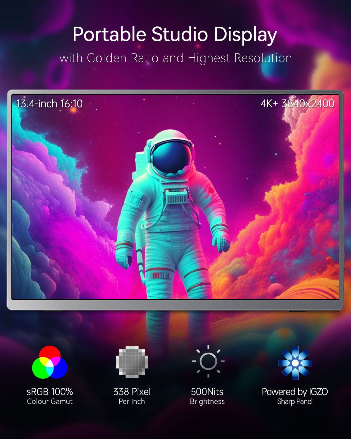 Intehill 4K Portable Monitor for Laptop and mini PC, 13.4 inch U13NA